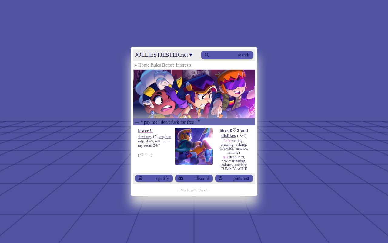 welcome to jester's carrd